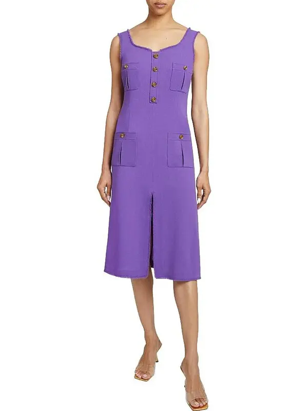 Santorelli Fanny A-line Midi Dress In Luxury Wool Crepe - Cool Purple