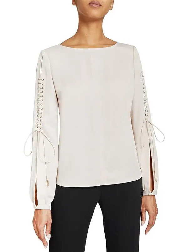 Santorelli Livi Long Sleeve Top With Grommet Detail - Ecru