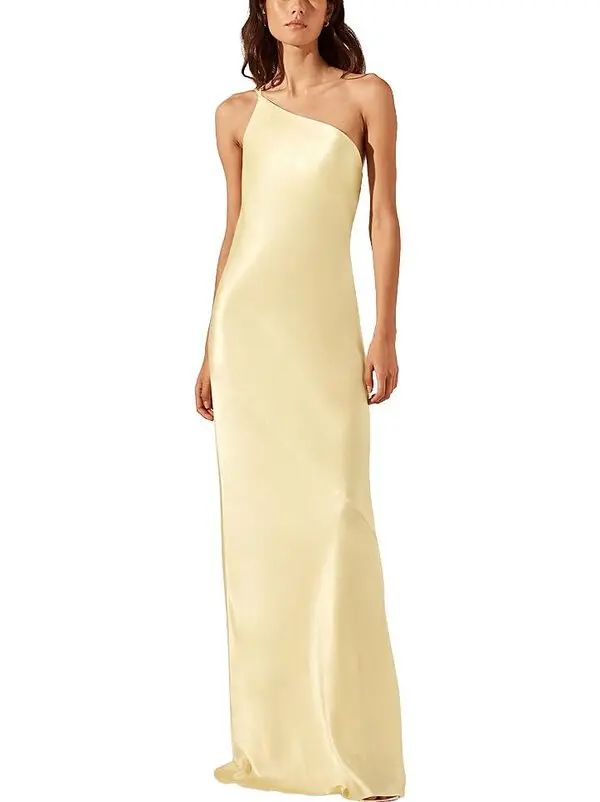 Shona Joy La Lune One Shoulder Cowl Back Gown - Lemon