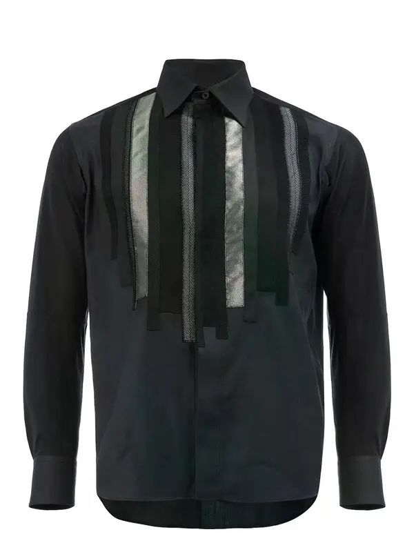 SHIRO SAKAI Shigoto X Striped Applique Shirt - Black