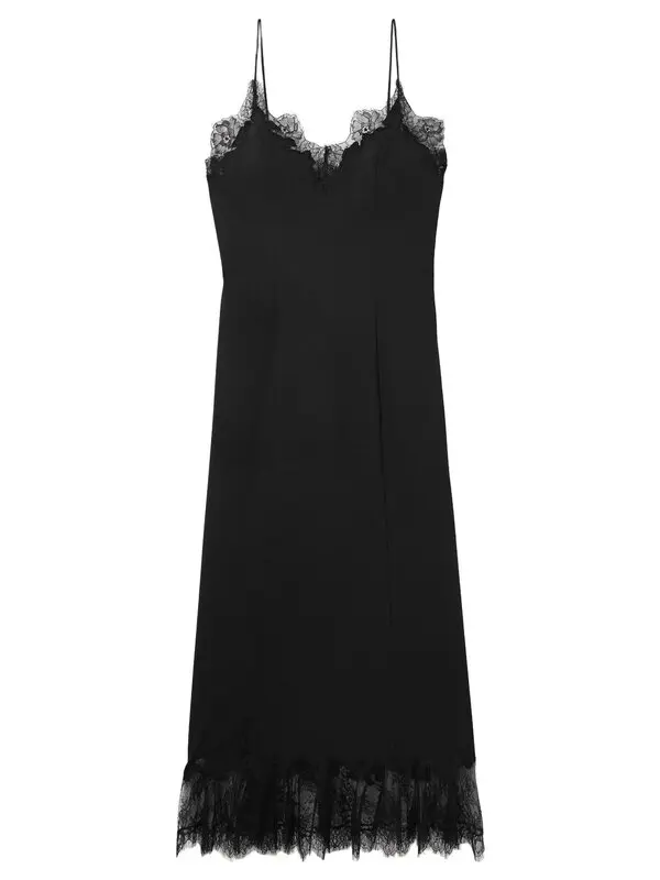 Staud Nadia Lace-trimmed Satin Midi Dress - Black