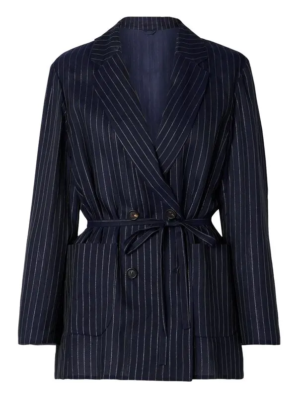 Brunello Cucinelli Double-breasted Cotton-blend Blazer - Blue