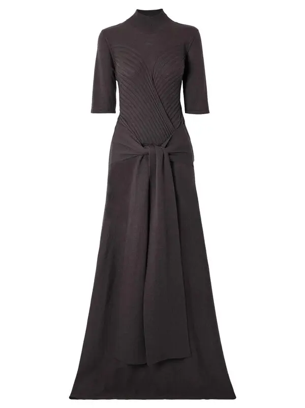 VIOLANTE NESSI Takashi Tie-detailed Ribbed Merino Wool Midi Dress - Brown