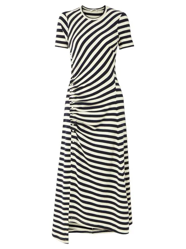 Rabanne Gathered Embellished Striped Midi Dress - Multi