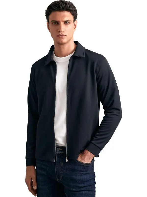 REISS Bailey Textured Zip Through Overshirt - Navy