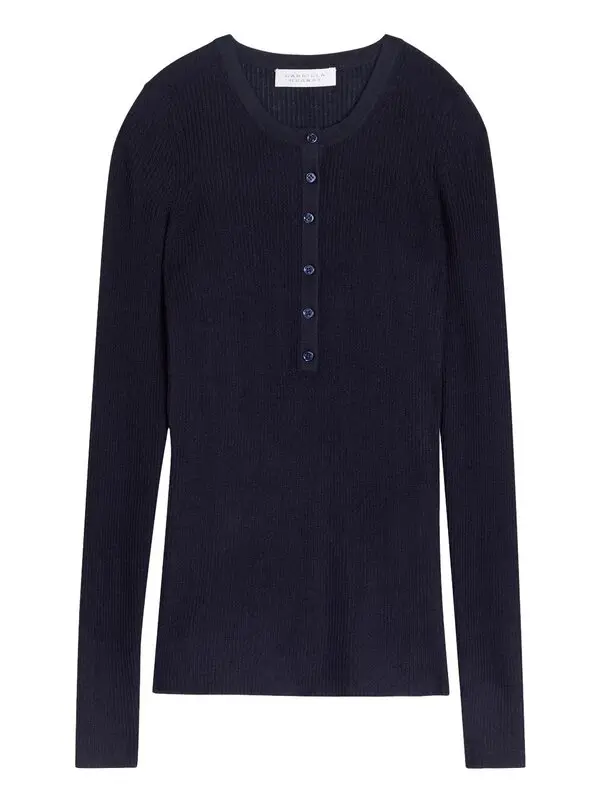 Gabriela Hearst Cashmere And Silk-blend Henley Top - Navy