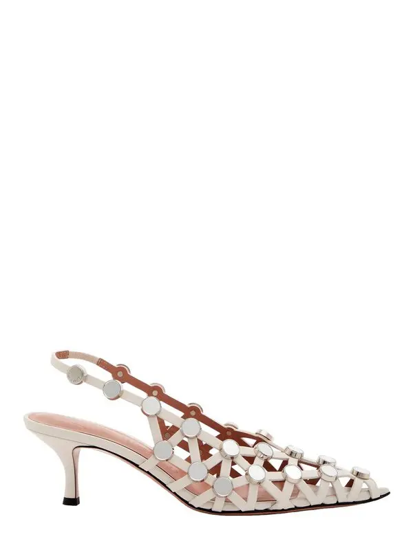 Attico Grid 50 Mirror-embellished Leather Slingback Pumps - Ivory
