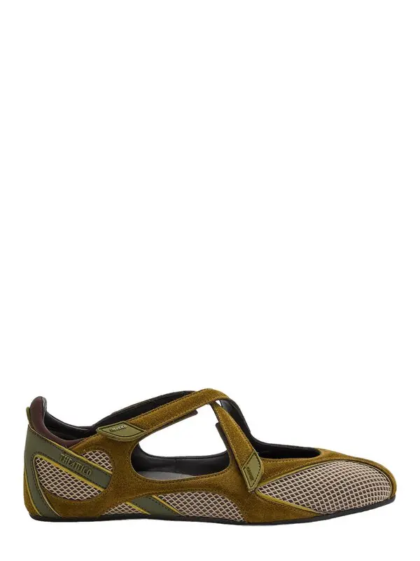 Attico Panelled Mesh-knit Ballet Flats - Khaki