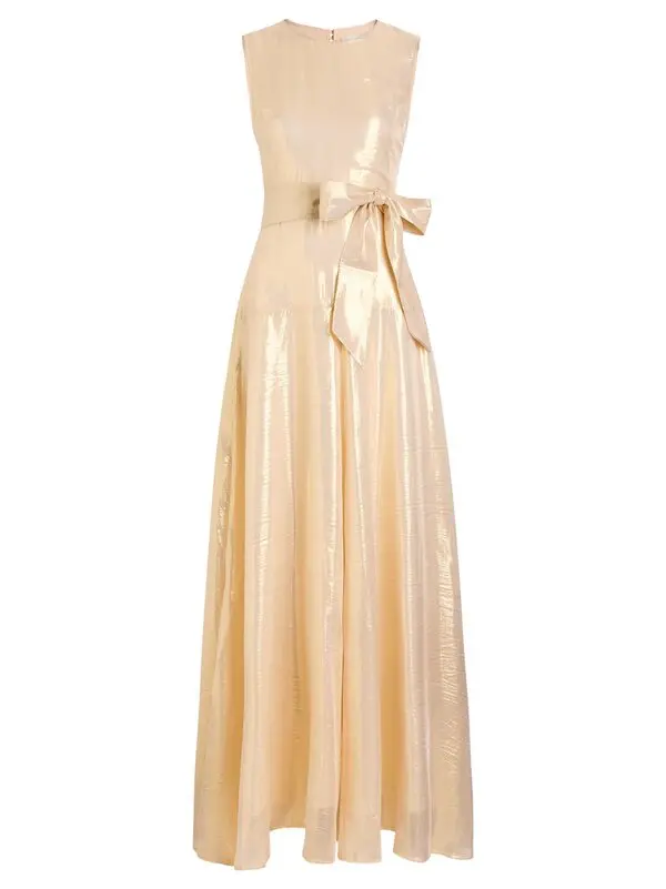 LUXE DE VALENTINA Metallic Silk Maxi Dress - Gold