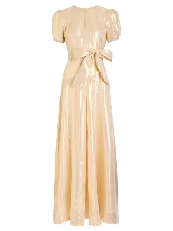 LUXE DE VALENTINA Metallic Silk Maxi Dress - Gold