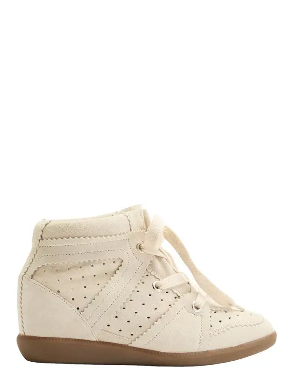 Isabel Marant Bobby 50 Perforated Suede Wedge Sneakers - Off White