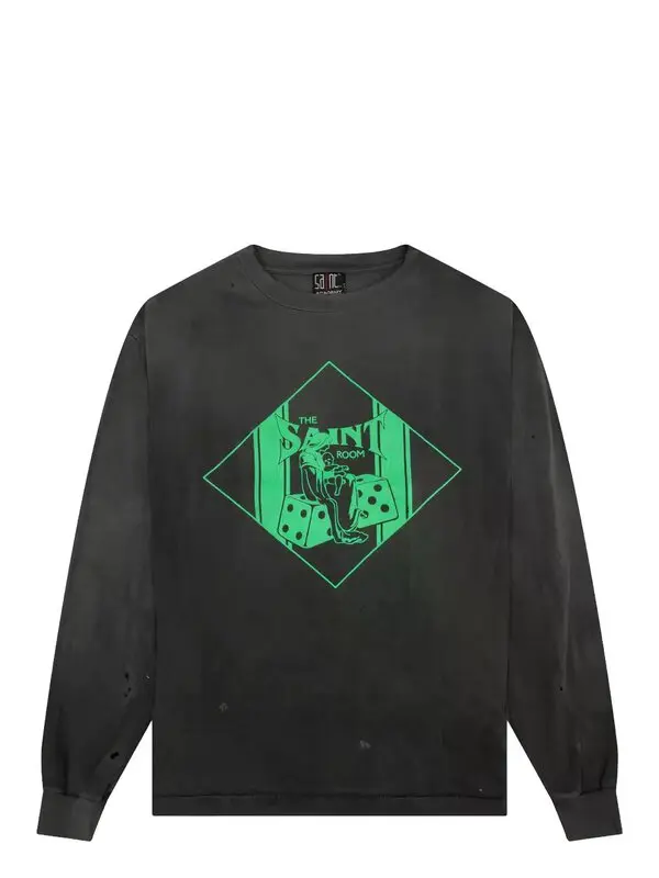 SAINT MXXXXXX Graphic-print Distressed Long-sleeve T-shirt - Black