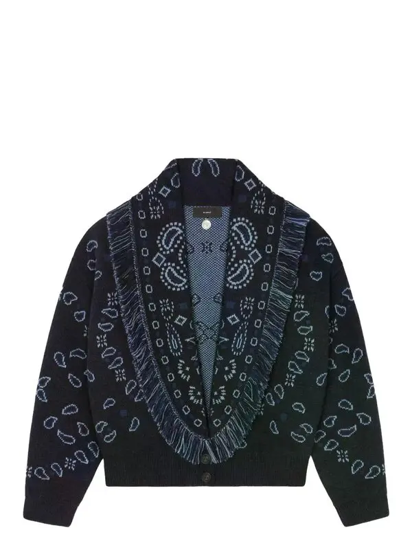 Alanui Bandana-jacquard Fringed Cardigan - Blue