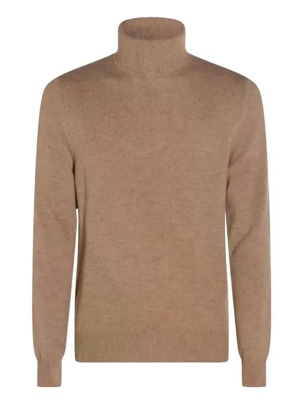 Malo Mock-neck Ribbed Sweater - Brown