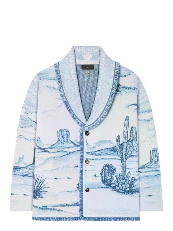 Alanui Landscape-intarsia Fringed Cardigan - Blue