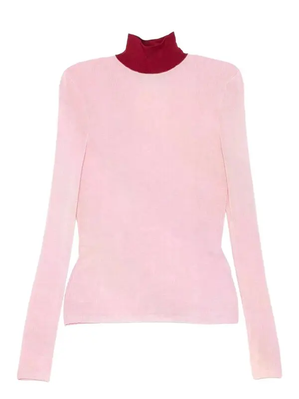 SELF-PORTRAIT High-neck Ribbed Top - Pink