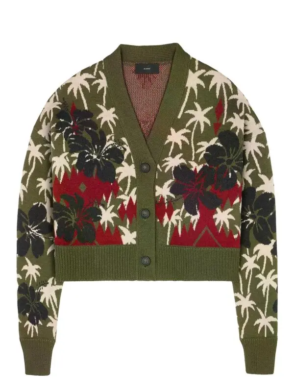 Alanui Hibiscus Bloom Cropped Cardigan - Green