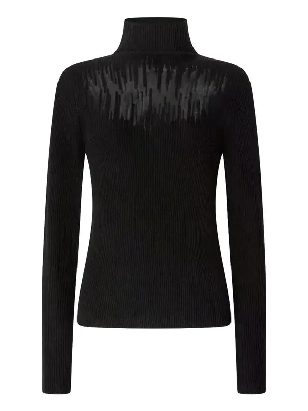 GENNY Ribbed Knit Sheer Panel Top - Black