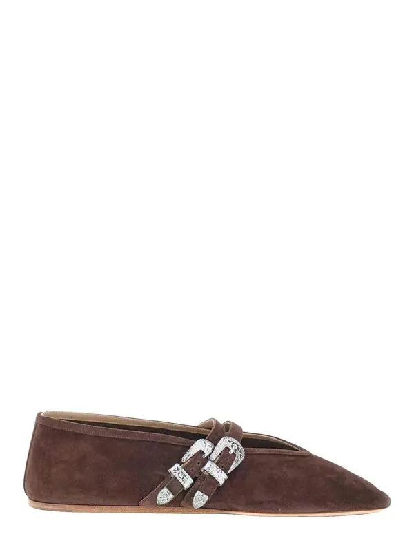 Le Monde Beryl Claudia Buckled Suede Ballet Flats - Brown