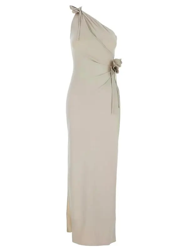 Coperni One-shoulder Flower-embellished Gown - Neutrals