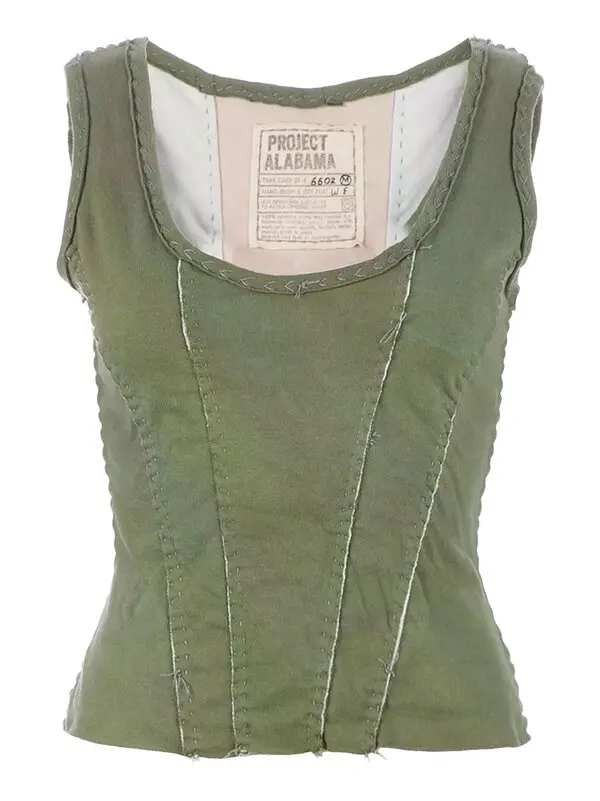 PROJET ALABAMA Stitch Trim Tank Top - Green