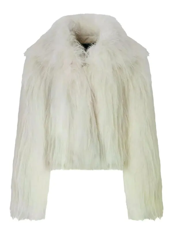 Pinko Cropped Faux Fur Jacket - White