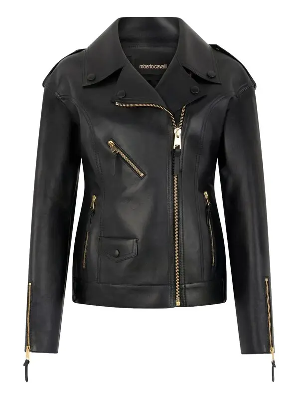 Roberto Cavalli Leather Biker Jacket - Black