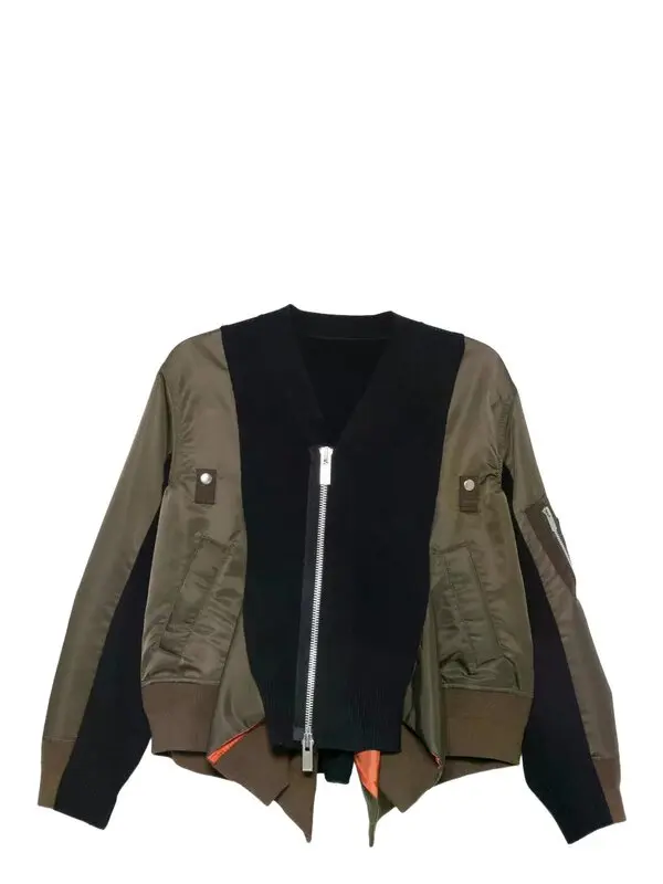 Sacai Knitted-panel Bomber Jacket - Brown