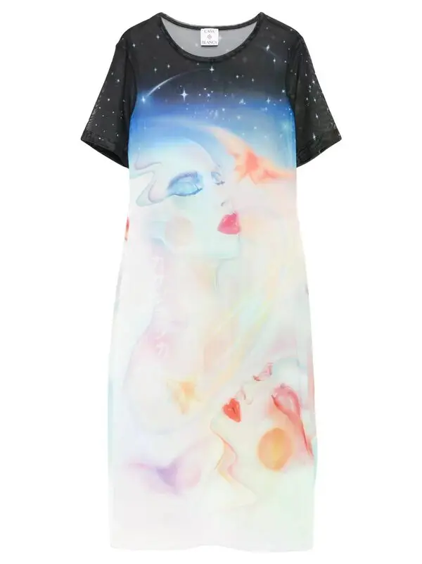 Casablanca Printed Midi Dress - White