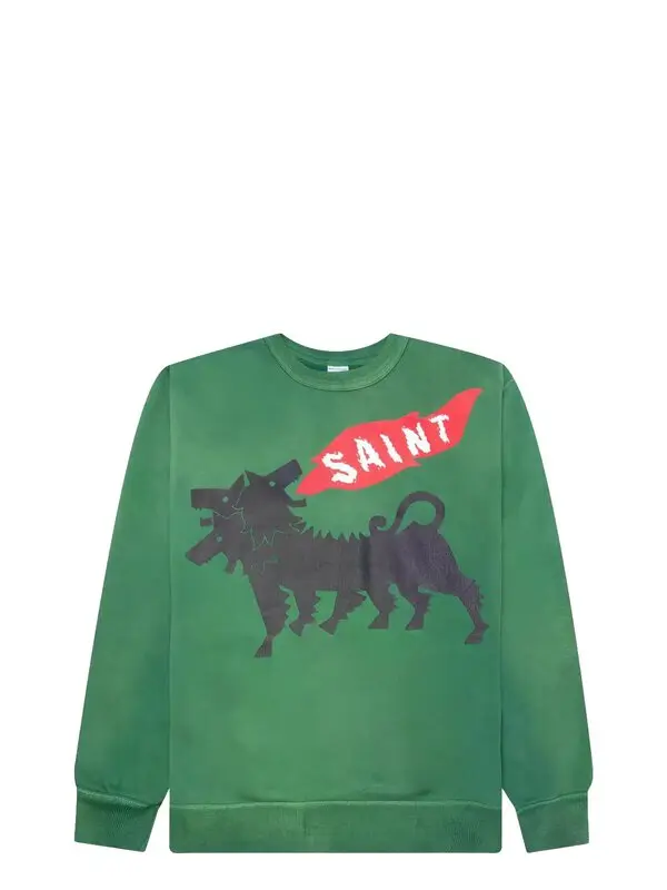 SAINT MXXXXXX Three-headed Dog-print Sweatshirt - Green