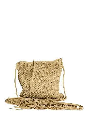 ALYSI Leather Cross-body Bag With Fringe - Beige
