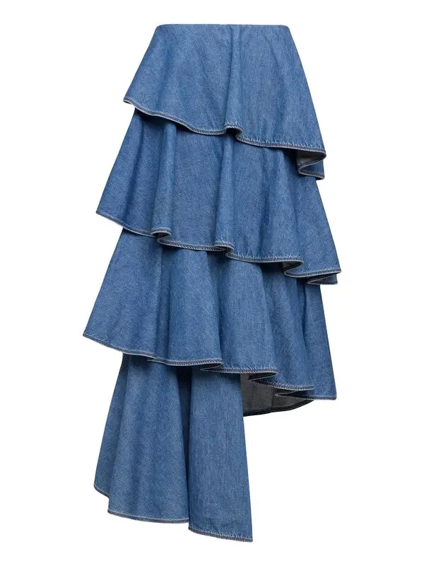 Alaïa Denim Spiral Midi Skirt - Blue