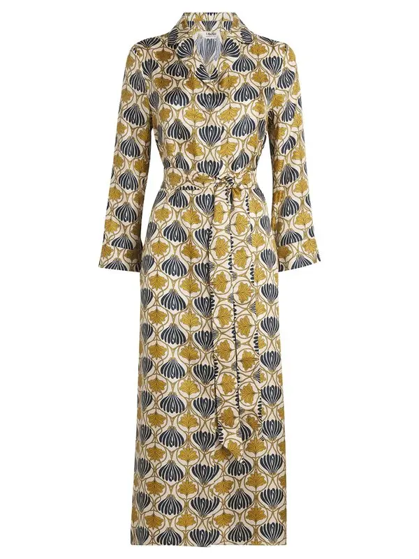 Max Mara Silk Patterned Kaftan Midi Dress - Yellow