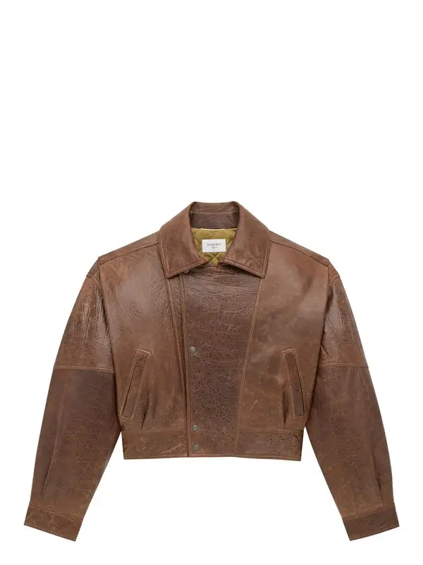 Saint Laurent Leather Cropped Jacket - Beige