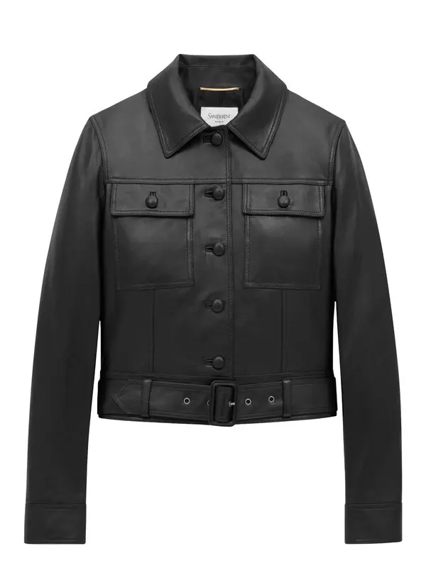 Saint Laurent Leather Cropped Jacket - Black