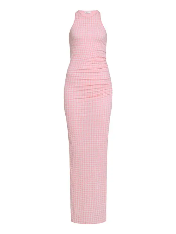 Alaïa Gingham Bodycon Maxi Dress - Beige