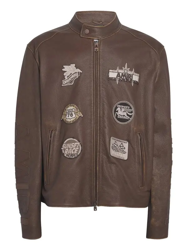 Amiri Leather Patch Racer Jacket - Brown