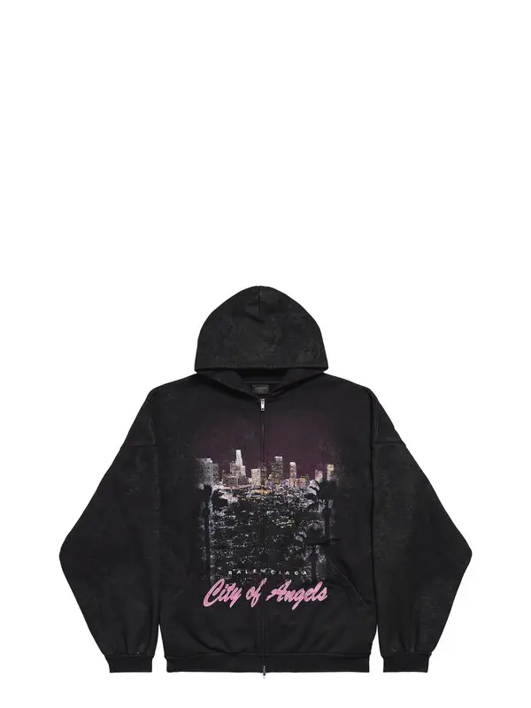 Balenciaga Cotton City Of Angels Zip-up Hoodie - Black