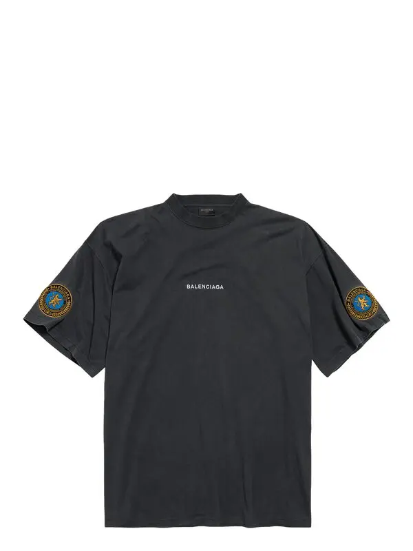 Balenciaga Oversized Cotton Uniform Logo T-shirt - Black