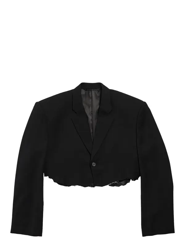 Balenciaga Cropped Blazer With Frayed Hemline - Black