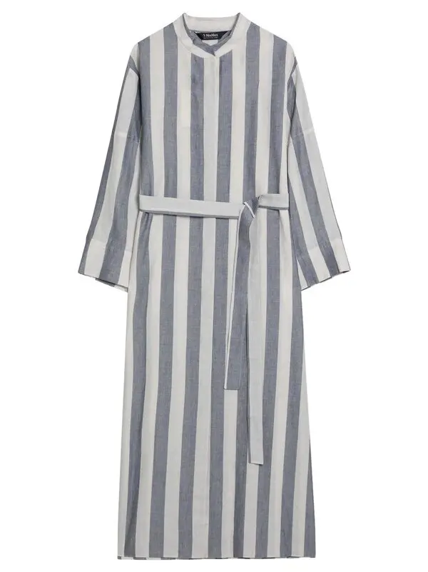 Max Mara Striped Ramie And Cotton Shirt Dress - Blue