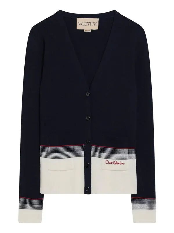 Valentino Garavani Wool Cardigan With Embroidery - Blue