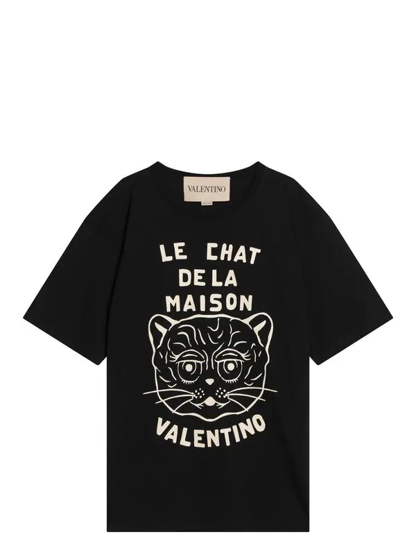 Valentino Garavani T-shirt With Le Chat De La Maison Print - Black