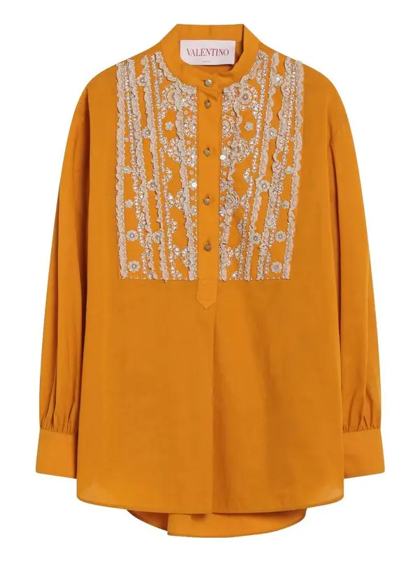 Valentino Garavani Embroidered Cotton Shirt - Yellow