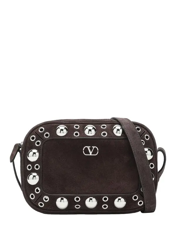 Valentino Garavani Nellcôte Suede Shoulder Bag With Studs And Rivets - Brown