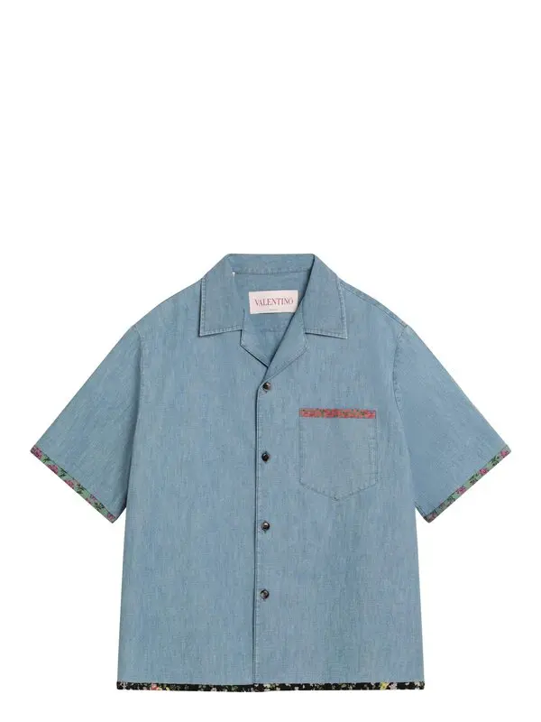 Valentino Garavani Denim Shirt With Floral Trims - Light Blue