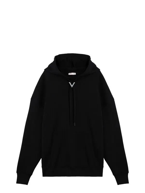 Valentino Garavani Cotton Hooded Sweatshirt With V Detail - Black