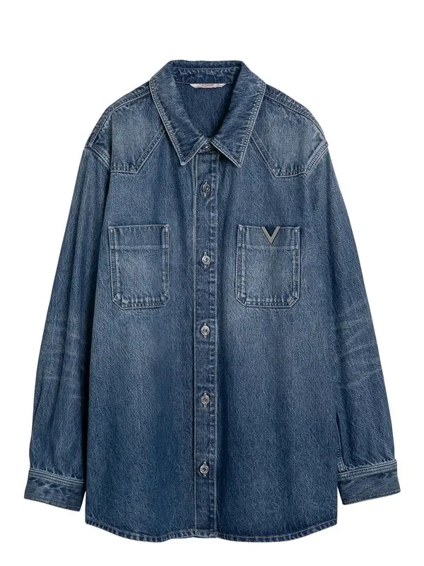 Valentino Garavani Denim Shirt With V Detail - Blue