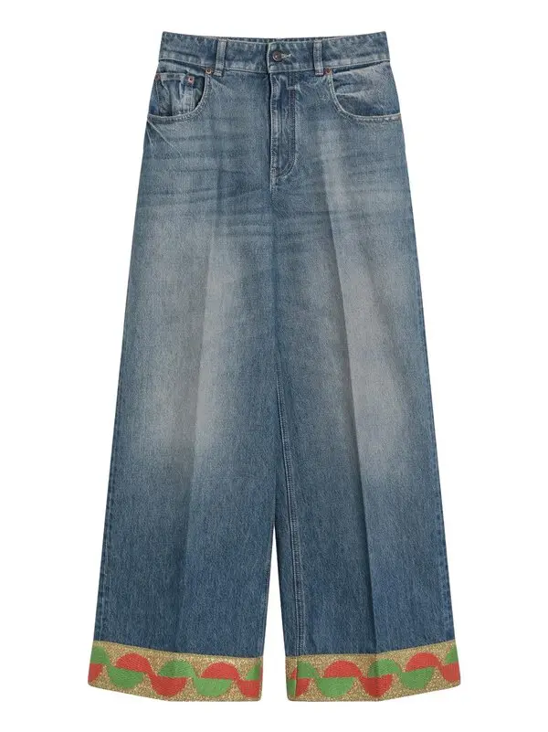 Valentino Garavani Washed Jeans With Jacquard Bottoms - Blue
