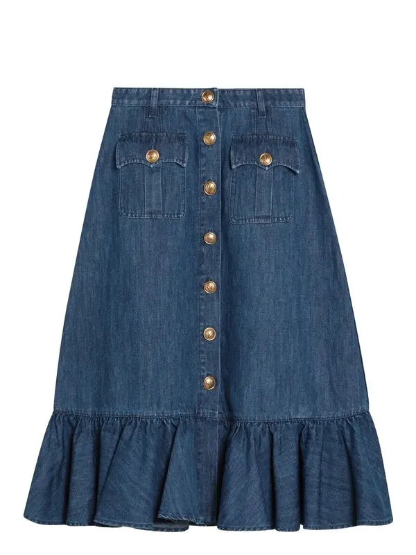 Valentino Garavani Denim Midi Skirt - Blue
